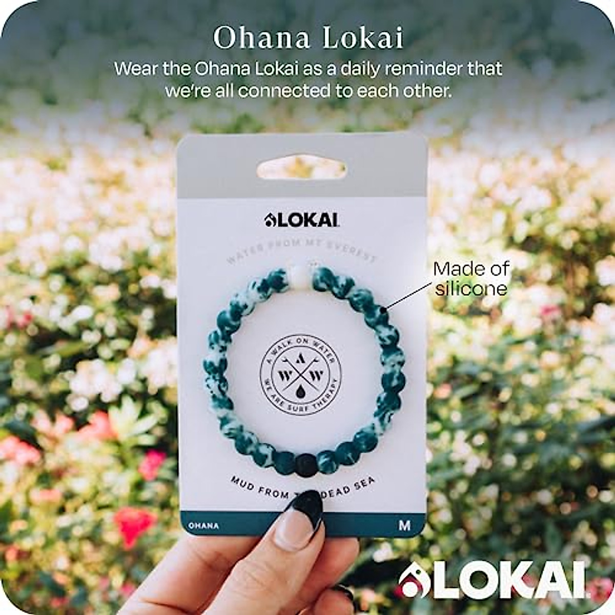 Lokai Hawaiian Silicone Beaded Bracelet for Women & Men, The Surf Collection - Ohana, (Large, 7 Inch Circumference) - Silicone Jewelry Fashion Bracelet Slides-On for Comfortable Fit