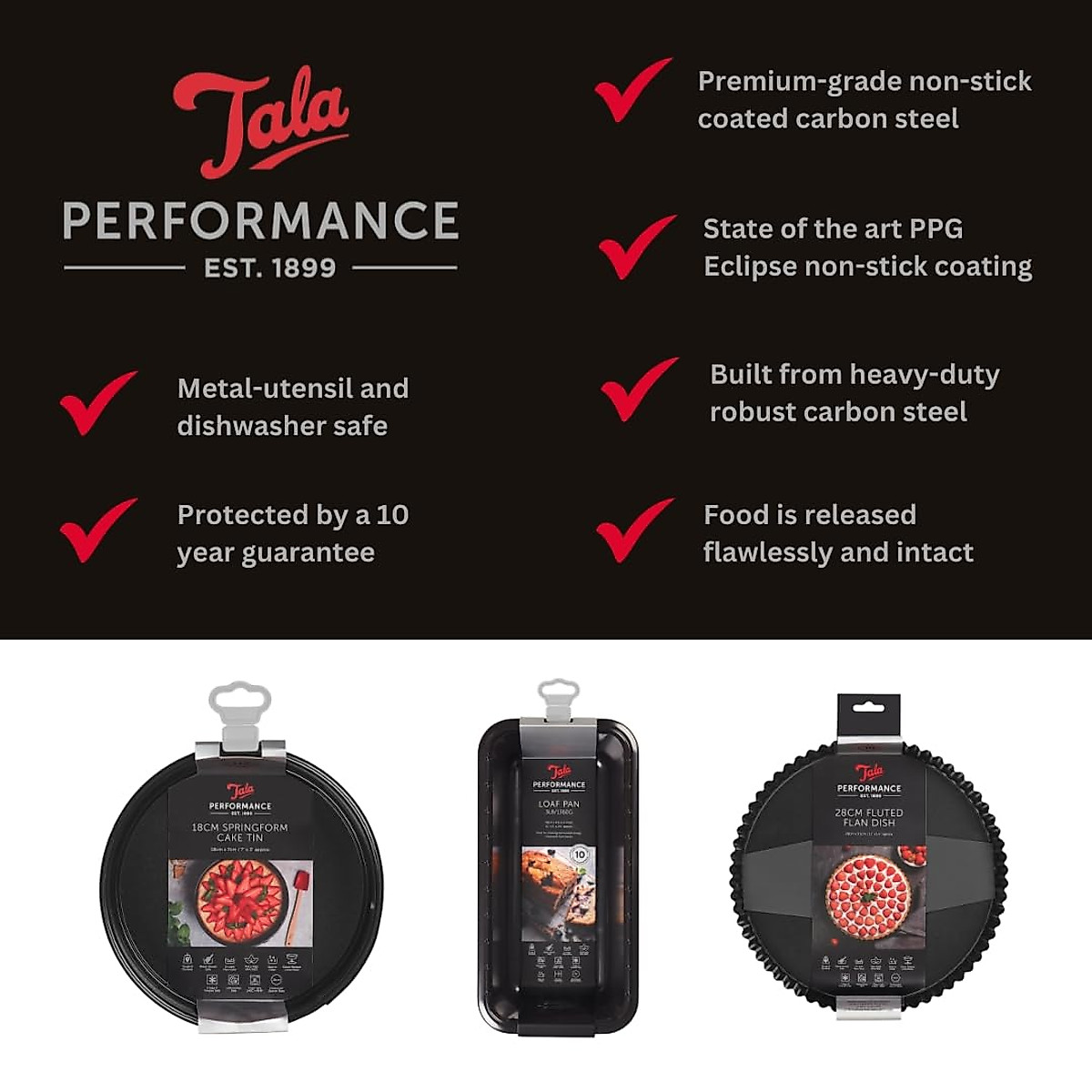 Tala Performance, Brownie Pan, Professional Gauge Carbon Steel with Whitford Eclipse Non-Stick Coating, Cake Tin, 29.4 x 19.1 x 4cm