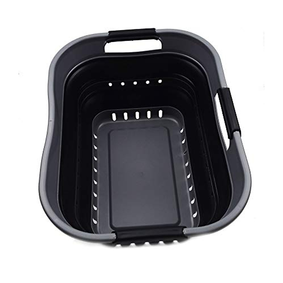 SAMMART 19L (5 gallon) Collapsible Super Mini 3 Handled Plastic Laundry Basket - Foldable Pop Up Storage Container/Organizer - Space Saving Hamper/Basket, (1, Grey/Black)