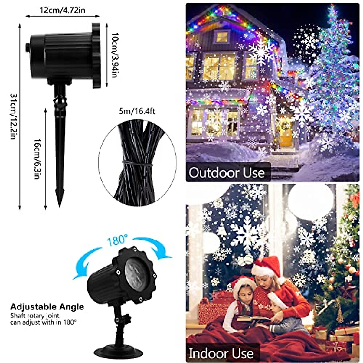 auanvel Christmas Snowflake Projector Lights Waterproof LED White Snowfall Projector Lights for Christmas, Holiday, Halloween, Party, Garden, Wedding, Indoor Outdoor Decorations