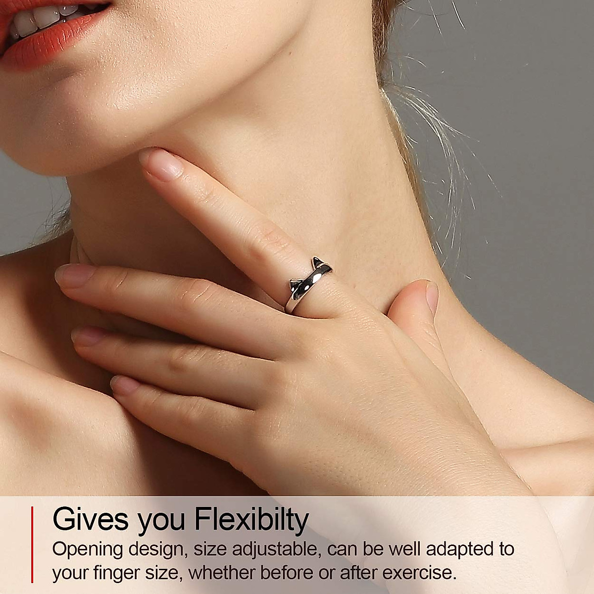 Jewever S925 Sterling Silver Cat Ears Open Tail Ring Paws Mutual Surrounded