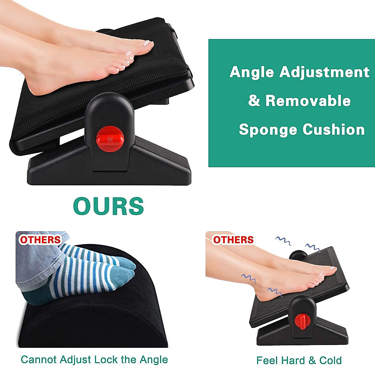 Prodigen Upgrade Adjustable Under Desk Footrest Ergonomic Foot Rest with Removable Sponge Cushion for Home, Office, Four Seasons, Tilt Angle Adjustment Non-Skid Massage Surface Comfort