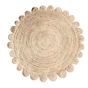 Generic 4X4, 5X5, 6X6,Feet Natural Jute Scallop Round Rug, Floor Scalloped Edge Rug Braided Boho Eco Large Circular Handmade Area Rugs (Natural, 6X6 Ft Round Rug)