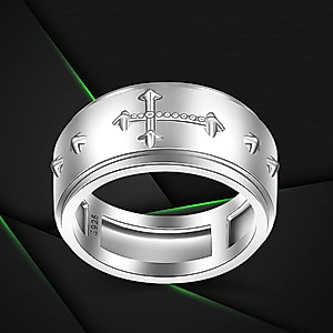 Talonior Fidget Cross Rosary Spinner Ring Sterling Silver Anxiety Ring with Beads for Women Praying Christian Religious Catholic Engagement Promise Band Rings Worry Size 9