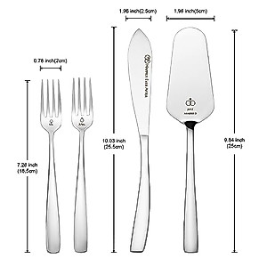 AW BRIDAL Mr Mrs Wedding Cake Knife and Server Set with Forks, Engraved Cake Cutting Set for Wedding Birthday Pie Pastry Servers Engagement Bridal Shower Gifts for Couples, 4Pcs