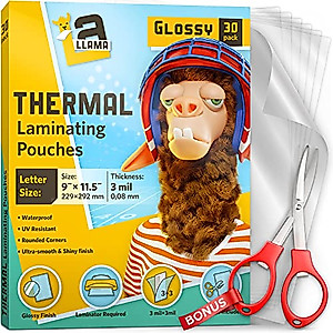Thermal Laminating Pouches, 9 x 11.5 Inches, 3 Mil Thick, 30 Pack, Suited for Letter Size Laminating Sheets 8.5 x 11
