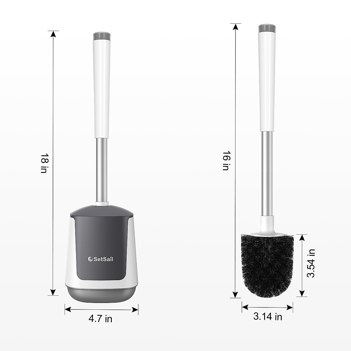 SetSail Toilet Brush and Holder, Automatic Bowl Brushes for Bathroom Ventilated Cleaner Scrubber Cleaning, White-pp