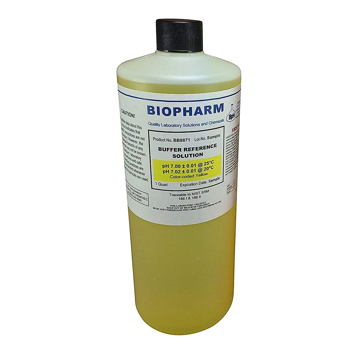 pH Buffer Calibration Solution, pH 7.00 — 1 Quart (950 mL) — NIST Traceable Reference Standards for All pH Meters — Color Coded Yellow