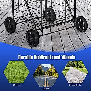 COSTWAY Folding Shopping Cart, Heavy Duty Grocery Utility Cart with Foam Wrapped Handle & Large Wheels, Versatile Rolling Cart with 22 Gal Metal Basket for Warehouse, Supermarket & Laundry
