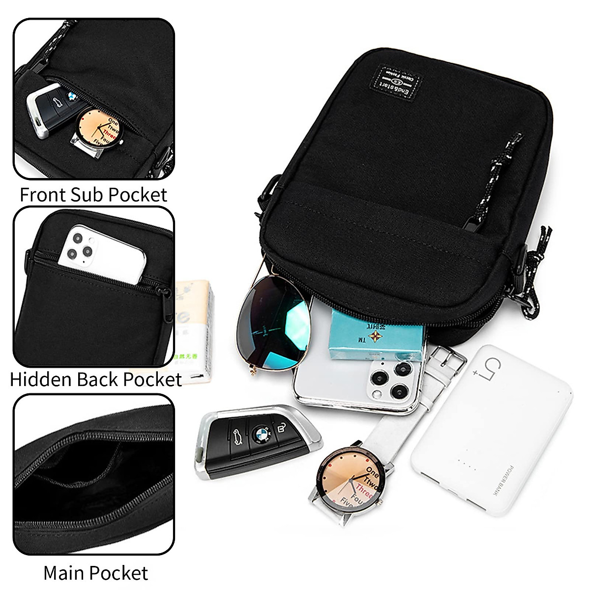 Vaupan Small Crossbody Bag Shoulder Bag For Men, Women Mini Messenger Bag Water Resistant Satchel Bag for Work Travel Business (Black)