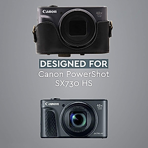 MegaGear MG1173 Canon PowerShot SX740 HS, SX730 HS Ever Ready Leather Camera Case with Strap - Black