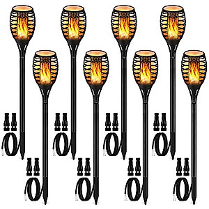 LUYE Low Voltage Torch Landscape Lights Wired Flickering Flames Torches Pathway Lights 12V Outdoor Torch Lighting with Connector Waterproof Landscape Lighting for Yard Patio Decoration (8Pack)