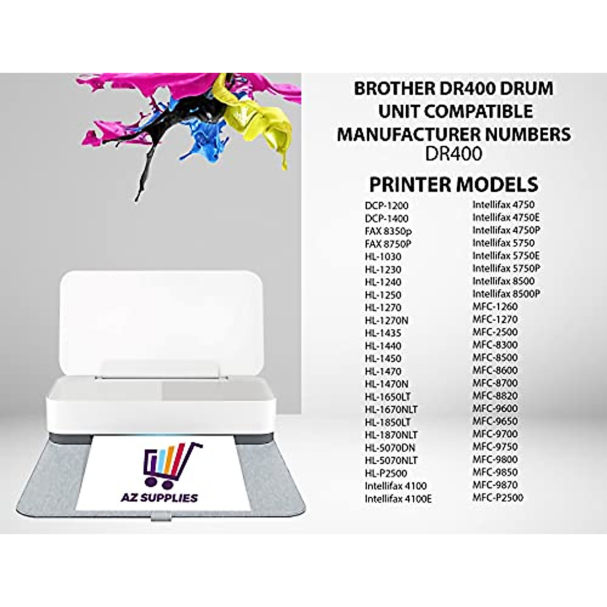 AZ Supplies Compatible Drum Unit Replacement for Brother DR400 DCP-1200-1400 FAX 8350p-8750P HL-1650LT-1670NLT-P2500 Intellifax 4100E-4750E-4750P-5750P MFC-1260-1270-9870-P2500 Black Drum Unit 2 Pack