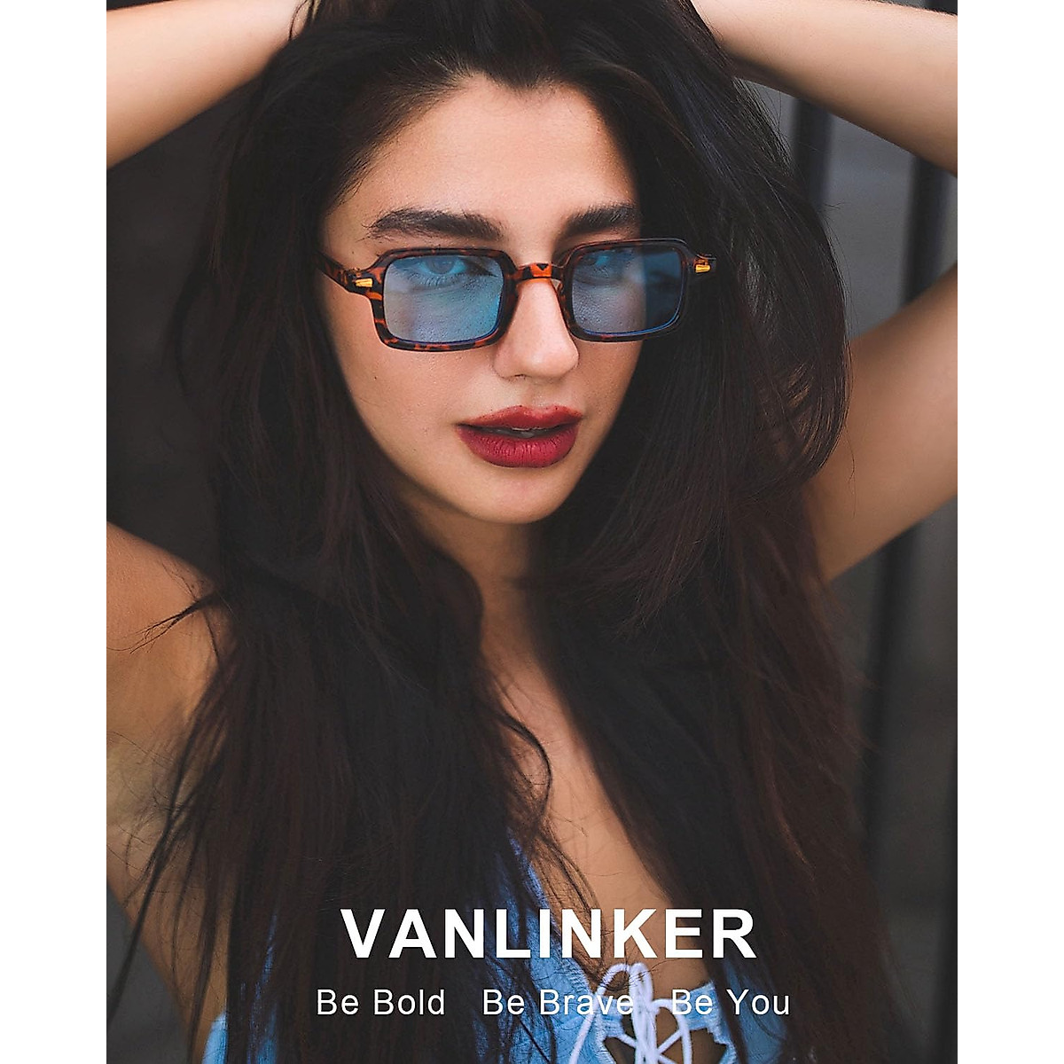 VANLINKER Retro Rectangle 90s Sunglasses for Women Men Trendy Small Square Vintage Shades VL9749 Tortoise/Blue Tinted Lens