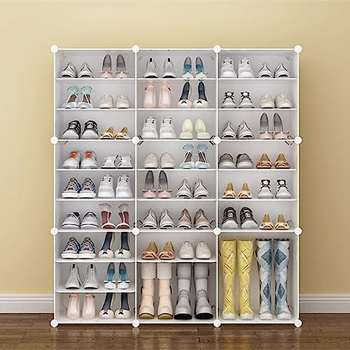 XUANIIIL Portable Shoe Rack Organizer with Door, 72 Pairs Shoe Storage Modular Cabinet, Plastic Adjustable Box Shelves Stackable Detachable DIY Standing Shelf Rack (3 * 12-Tiers)