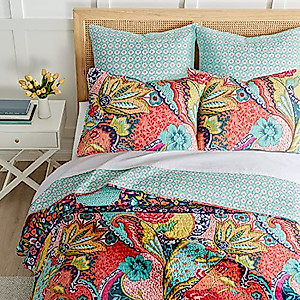 Levtex Home - Jules Quilt Set - Full/Queen Quilt (88x92in.) + Two Standard Pillow Shams (26x20in.) - Bohemian - Teal, Orange, Yellow, Green, Blue, Red, Navy - Reversible - Cotton Fabric