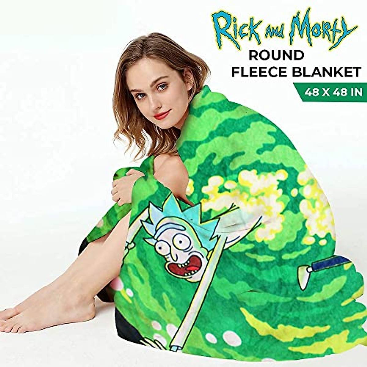 JUST FUNKY Rick and Morty Rounded Portal Blanket | 48 x 48 inches Blanket | Home Deco | Collective | Bed and Sofa Blanket | Anime Blanket | Official Licensed
