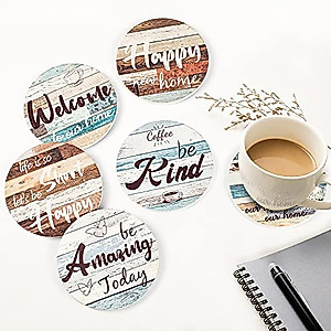 Homotte Coasters for Drinks Absorbent Set of 6, Farmhouse Style Coaster for Coffee Table with Holder and Cork Base, Suitable for Home Decor Bar Housewarming