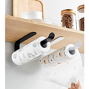 CHAUNCEY HOME Adhesive Paper Towel Holder Under Cabinet Countertop, 1 Pack, Matte Black, Self-Adhesive Hanging Paper Towels Rolls Holder for Bathroom Kitchen Essentials