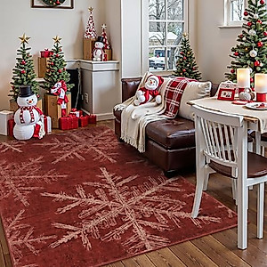 Lahome Snowflake Christmas Area Rugs, 4x6 Indoor Christmas Rug for Bedroom Non Slip Washable Living Room Rugs Holiday Decor Soft Red Rug Throw Carpet for Entryway Kitchen Dining Room(4'x 6',Red)