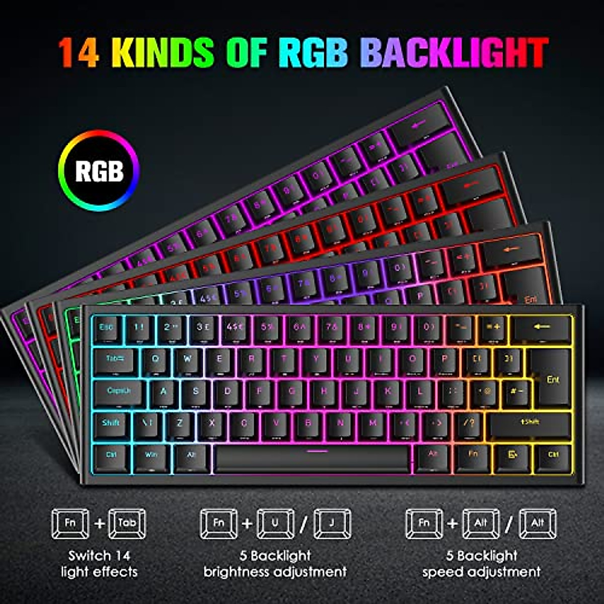 60% Gaming Keyboard and Mouse Combo with Wired RGB Backlight Mechanical Keyboard,12000 DPI Lightweight Gaming Mouse,Gaming Mouse pad for PC Gamers and Xbox and PS4 Users (Black)