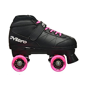 Epic Skates Super Nitro Indoor/Outdoor Quad Speed Roller Skates, Black/Pink, Adult 7