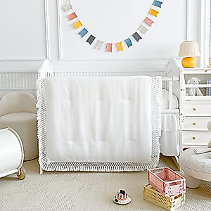 Tassels Crib Bedding Set 3 Pieces Baby Tassels Quilted Comforter with Fitted Sheet and Bed Skirt - Cute Tassels Chic Baby Bedding Soft Blanket Design White