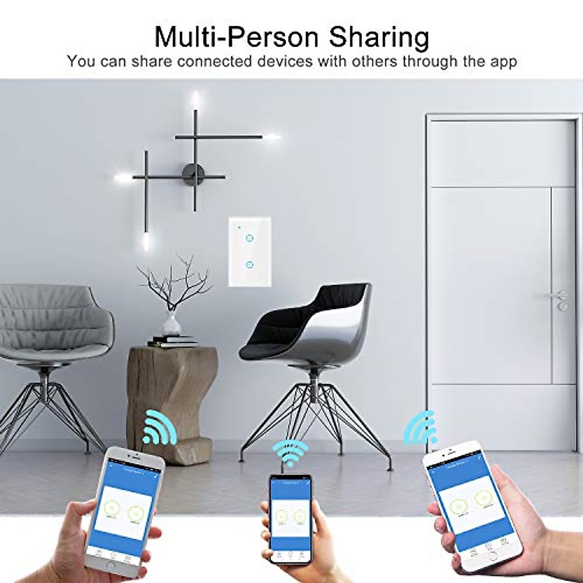 Smart Light Switch, WiFi Touch Wall Smart Switches Work with Smart Life/Tuya App and Compatible with Alexa & Google Assitant (2 Gang, White)