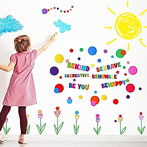 332 Pieces Polka Dots Wall Sticker Rainbow Colorful Inspirational Circle Wall Decal Motivational Phrases Sticker Letter Sticker Be Thankful, Be Brave Decal for Classroom Nursery Playroom School