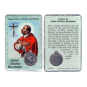 Saint St St. Charles Borromeo Prayer Card Holy Card Cards Patronage Patron Obesity Dieting with Medal