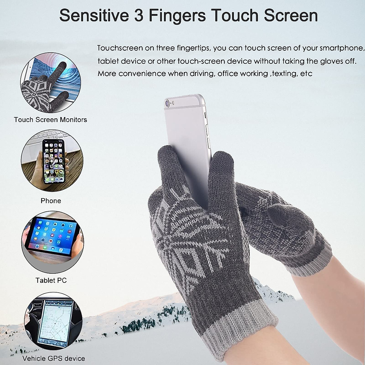 Long Keeper Winter Touchscreen Gloves for Women Men Anti-Slip Touch Screen Knit Warm Thicken Gloves (Black)