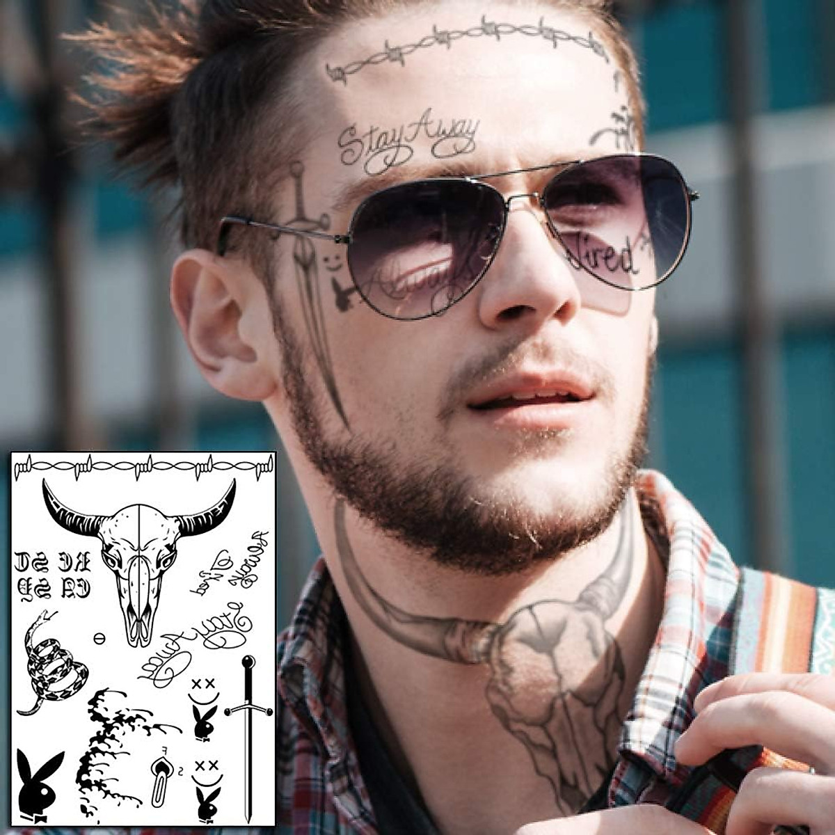 6 Sheets Halloween Temporary Tattoos Stickers Face Tattoos Kit Fake Body Art Tattoo Festival Makeup Halloween Face Tattoos for Women Men Kids Cosplay Halloween Costume Accessories
