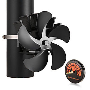 gohantee Heat Powered Stove Fan Hanging on Chimney Fireplace Fan 5 Blades Silent Operation for Wood Log Burner Fireplace Eco Friendly and Efficient Heat Distribution with Stove Thermometer