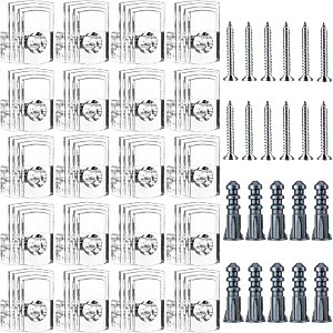 Tatuo 20 Sets of Mirror Holder Clips Kit, Clear Plastic Mirror Mounting Clips Crystal Mirror Hanging Hardware Frameless Mirror Hanging Kit with Screws for Wall and Fixed Mirror Box Door (Style A)