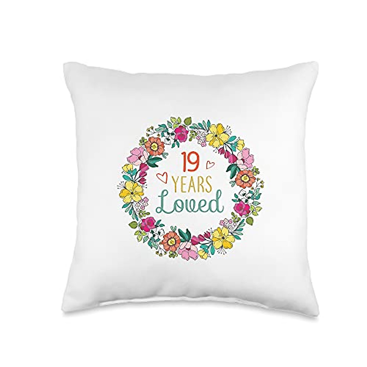 Flowers Design Gifts for 19 Years Old Girls, Boys 19 Years Loved Cool Flowers Pattern Teens 19th Birthday Throw Pillow, 16x16, Multicolor
