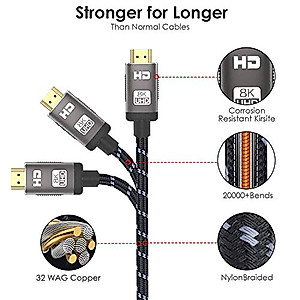 8K HDMI 2.1 Cable 3.3ft,Ultra HD High Speed 48Gpbs HDMI Cord,8K60 4K120 144Hz eARC HDR10 4:4:4 HDCP 2.2&2.3 for Dolby Vision Xbox PS4 PS5 Apple TV 4K Roku Fire TV Switch Vizio Sony LG Samsung