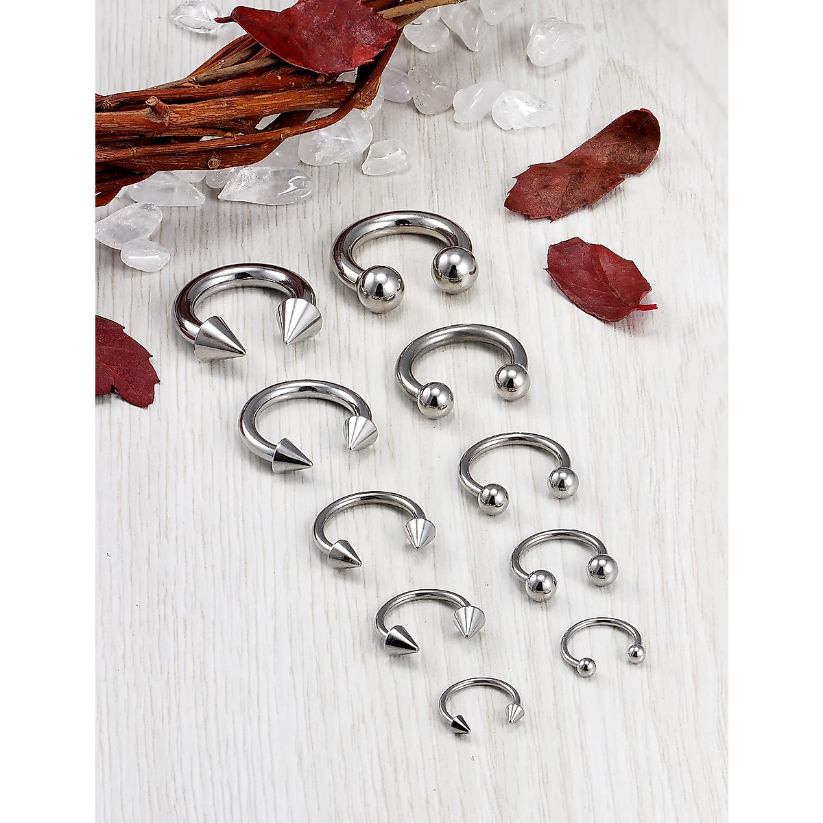 Ocptiy 6G 8G 12G 14G 16G Ear Earrings Gauges Septum Plugs Tunnels Stretching Kit Surgical Stainless Steel Horseshoe Eyebrow Lip Belly Nipple Ring Cartilage Helix Tragus Earrings Piercing Kit