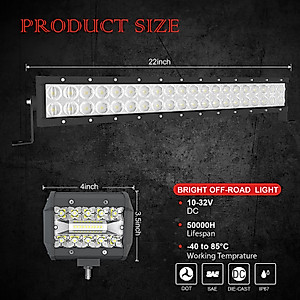 22 Inch LED Light Bar TURBO SII 5D 120W Flood Spot Combo Beam Offroad Driving Light 2Pcs 4 Inch 60W Led Pod Cube Lights w/Wiring Harness 3-Leads for Trucks Polaris RZR ATV UTV SUV Boats