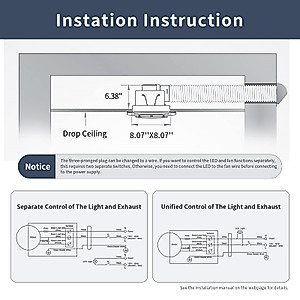 Zeyzer Bathroom Exhaust Fan with Light LED Square Quiet Ceiling Mount Ventilation Fan Combination for Bathroom/Shower/Restroom/Home/Office, 110 CFM 1.0 Sones 4 Inches Duct 110V, White