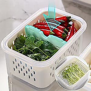 Upgraded Fresh Produce Vegetable Fruit Storage Containers,Fruit Containers for Fridge with Lid Vent Handle and Colander,Keep Berry Fruit Vegetable Food Meat Fresh Longer (3)