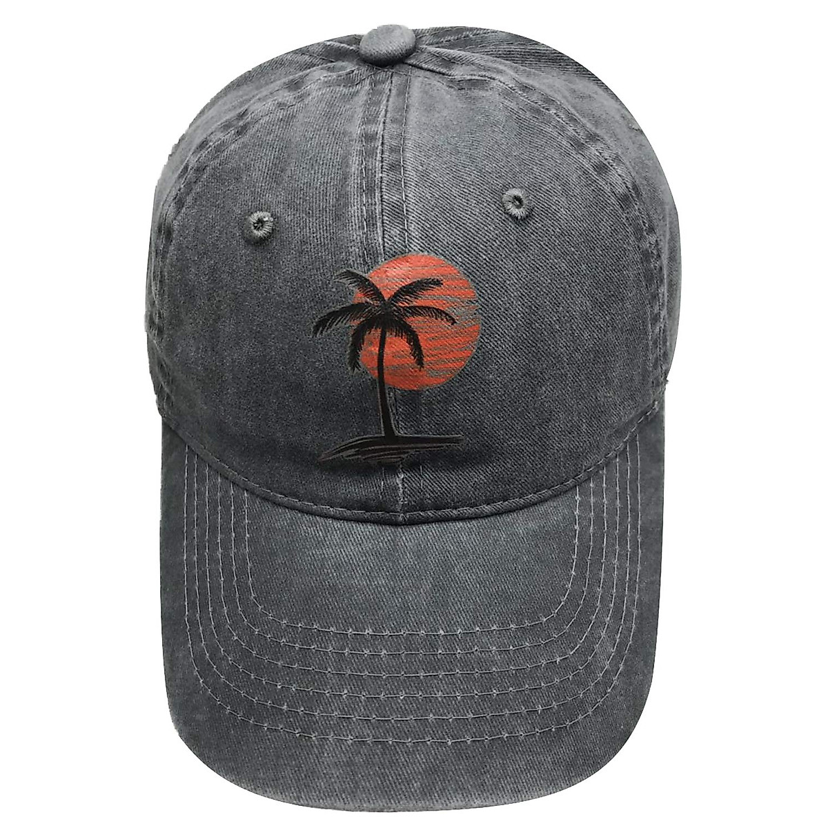 Kamaple Palm Tree Baseball Caps Summer Aloha Beaches Outdoor Adjustable Denim Dad Hat (Palm Tree Sunset Grey, one Size)