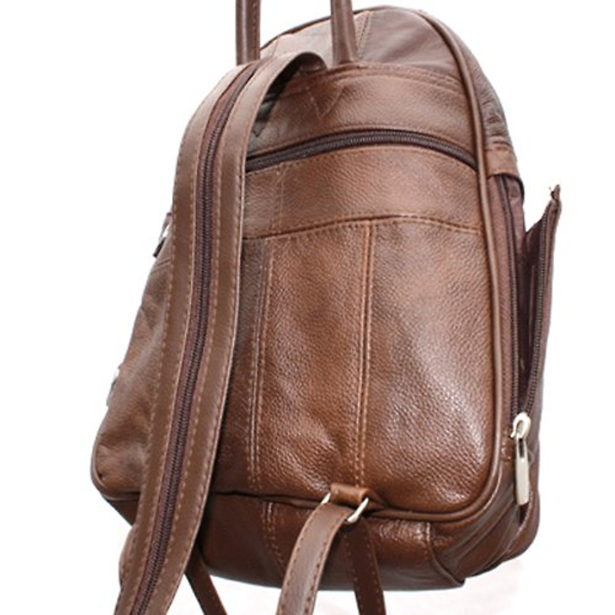 Silver Fever® Genuine Leather Round Top Backpack Purse Organizer Bag (Brown)