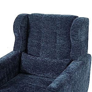 Livavege Mid Century Accent Chair with Wood Frame, Chenille Fabric Modern Upholstered Lounge Reading Living Room Armchair w/Waist Cushion, Comfy Single Sofa for Bedroom Sunroom, Dark Blue