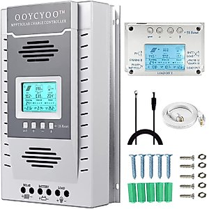 OOYCYOO MPPT Charge Controller 100 amp 12V/24V Auto, 100A Solar Panel Charge Regulator with Blacklight LCD Display Max 100V for Lead-Acid Sealed Gel AGM Flooded Lithium Battery（+1.5M LCD485）