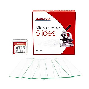 AmScope Optical Glass Lens All-Metal LED Compound Microscope, 6 Settings 40x-1000x & BS-72P-100S-22 72 Pieces of Pre-Cleaned Blank Microscope Slides and 100 Pieces of 22x22mm