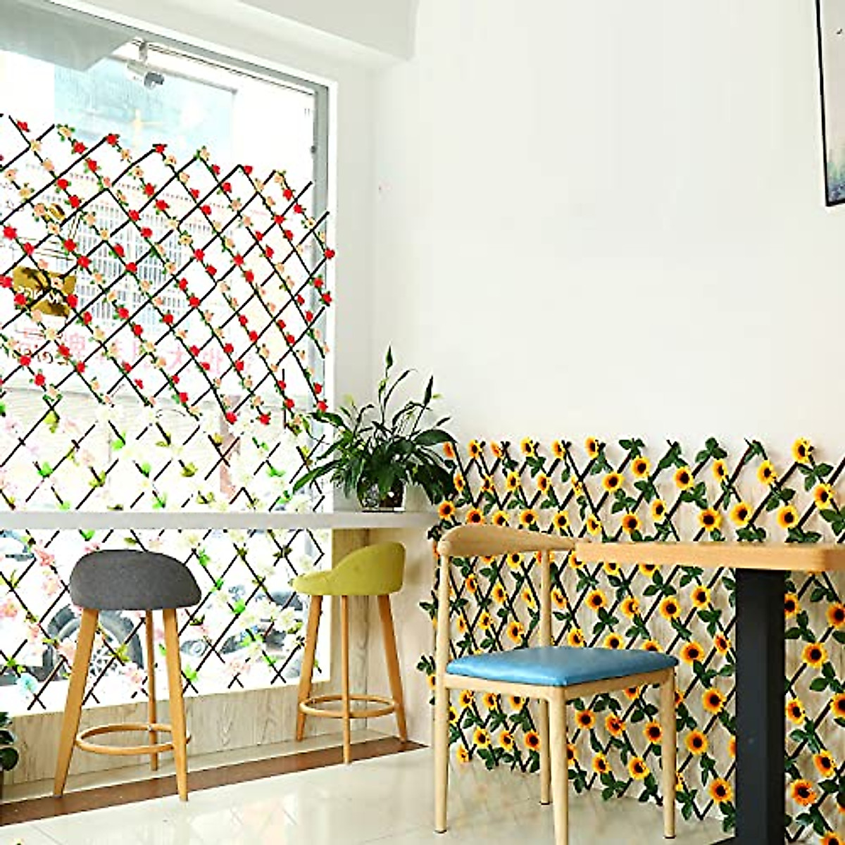 SMLJFO Artificial Sunflower Privacy Fence Screen Plant Vine Hanging Garland Ivy Leaf Stretchable Fence for Home Garden Porch Patio Home Decor/Yellow 15.7in