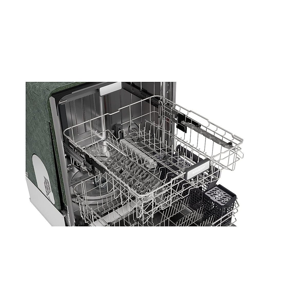 SHARP Smart Dishwasher Works with Alexa. Includes LED Interior lights, Stainless Steel interior, Heated Dry with Fan Assist, Wash Zone cleans half load on either rack, Adjustable Third Rack