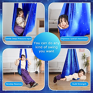 Sensory Swing for Kids Indoor & Outdoor Double Layer Therapy Cuddle Swing Hammock Chair with 360° Swivel Hanger Kit Adjustable Swing for Child and Adult with Aspergers Autism ADHD (Star Blue)