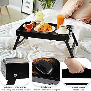 TURSTIN 2 Packs Bed Tray Bamboo Bed Trays Table with Folding Legs Breakfast in Bed Portable Food Serving Lap Tray with Handles for Eating Snack Laptop Working Bed Sofa Kitchen Bedroom, Black
