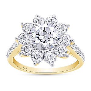 SAVEARTH DIAMONDS 1.70 Carat Round Cut Lab Created Moissanite Diamond Flower Engagement Wedding Ring In 14K Yellow Gold Over Sterling Silver Jewelry For Women (D Color, VVS1 Clarity) Ring Size-8.5